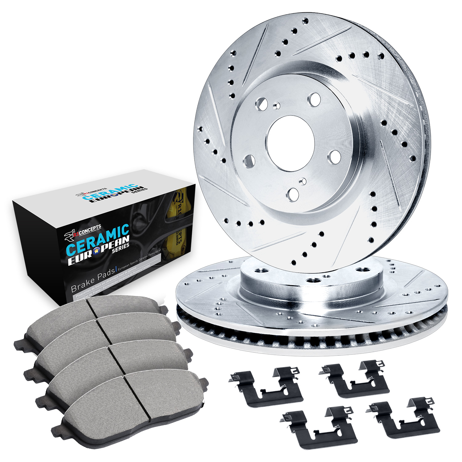 R1 Concepts Wgth1 73058 R1 Brake Rotors D S Silver W Euro Ceramic Pads ...